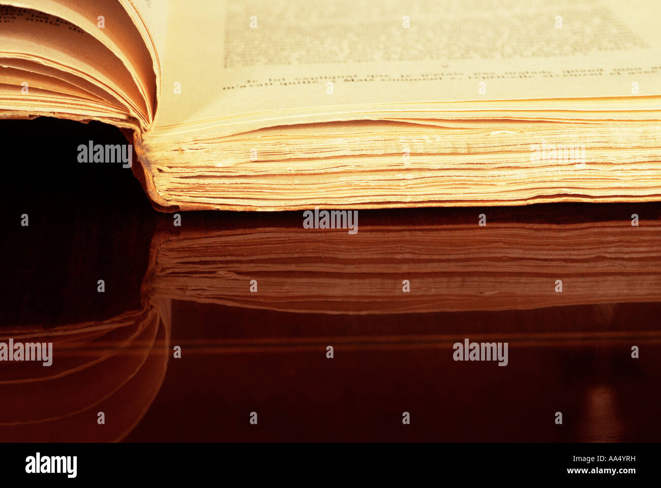 Open book on a table. Close up low angle view. Learning, culture ...