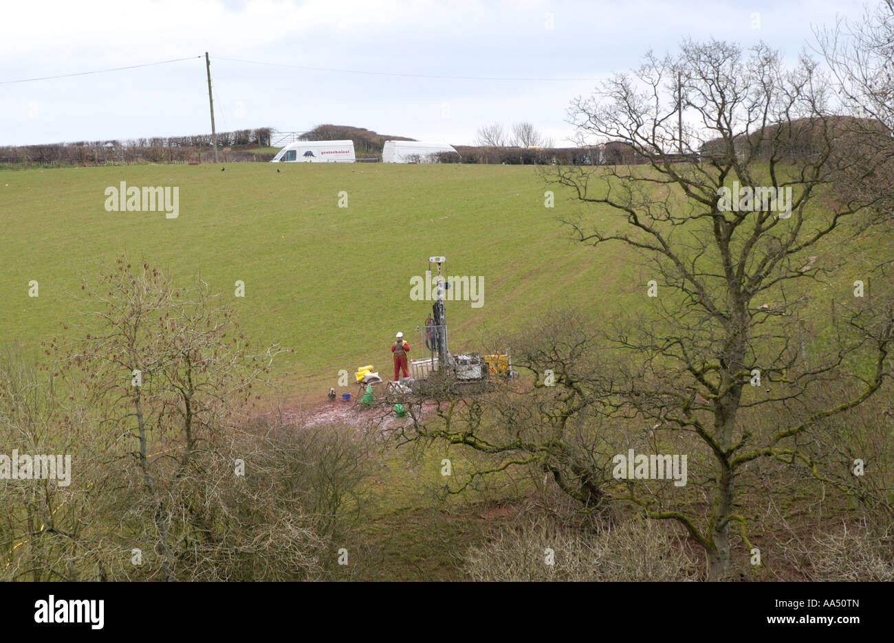 LNG pipeline drilling rig on farmland at Llandefaelog Fach near Brecon ...