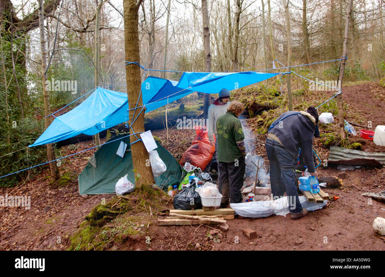 LNG pipeline protesters camp at Penpont near Brecon Powys Wales UK ...