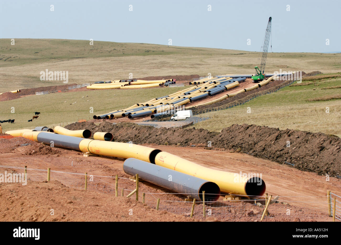 LNG pipeline being constructed over open hill top moorland near ...