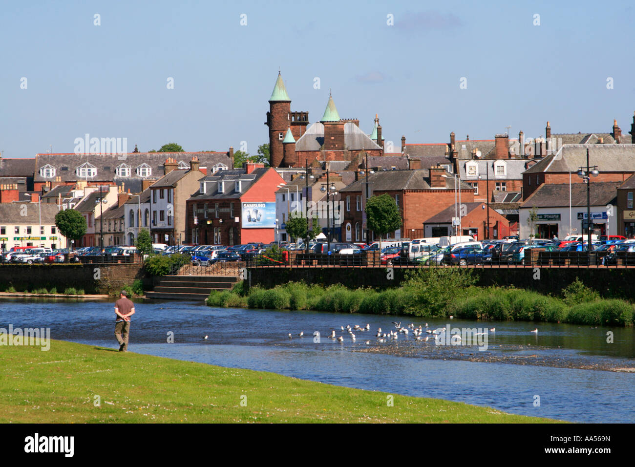dumfries town view across River Nith scotland uk gb Stock Photo - Alamy