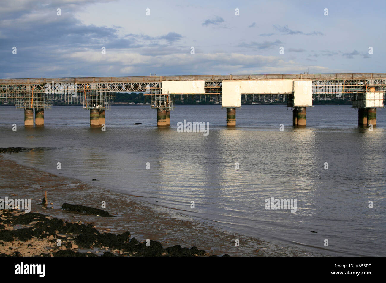 river tay railway bridge tay estuary scaffolded refurbishment scotland ...