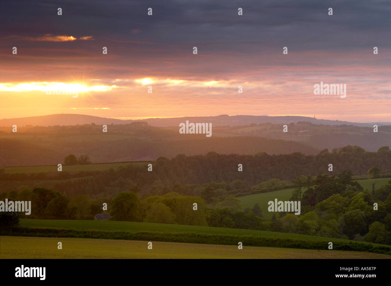 Rural landscape sunset Bickham Devon UK Stock Photo - Alamy