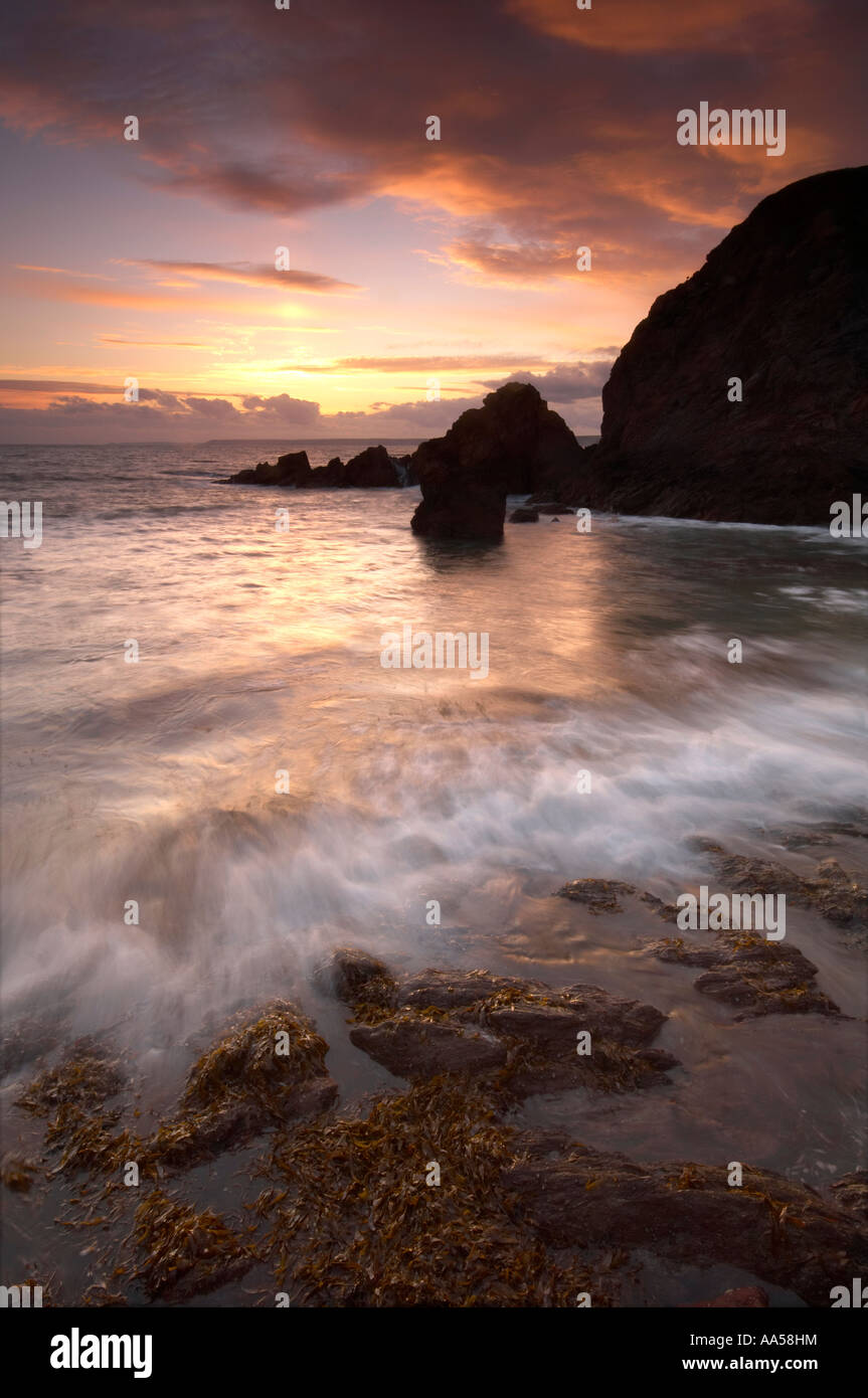 Hope Cove sunset Devon UK Stock Photo - Alamy