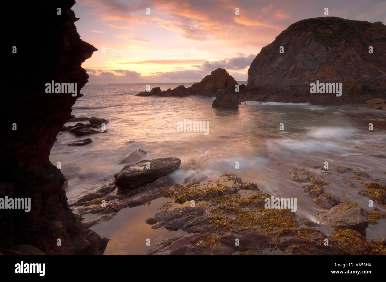 Hope Cove sunset Devon UK Stock Photo - Alamy
