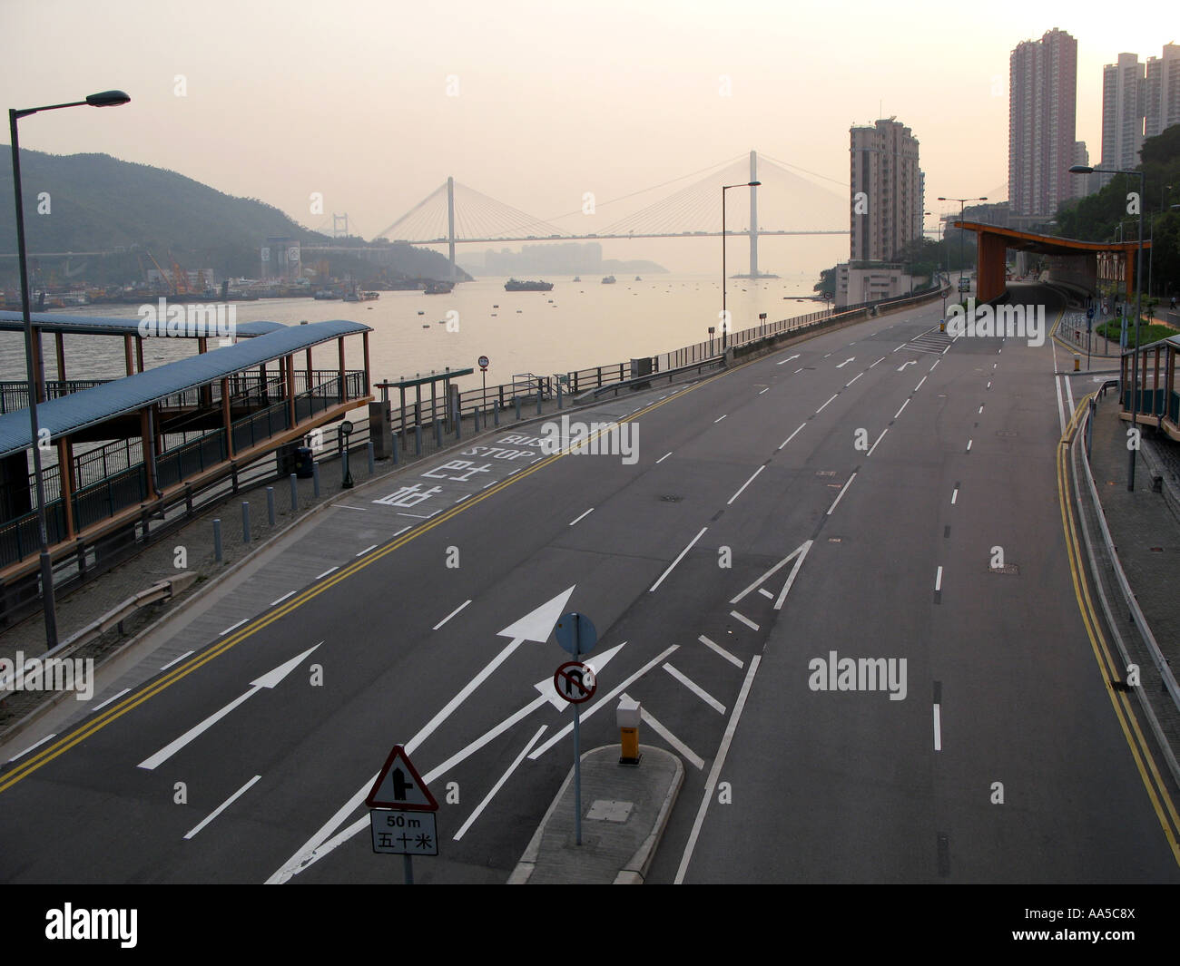 Evening View of The Tsing Ma Suspension Bridge, Hong Kong Stock Photo ...