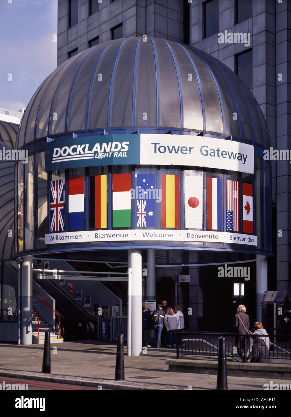 Entrance to Docklands Light Railway Tower Gateway train station Tower ...