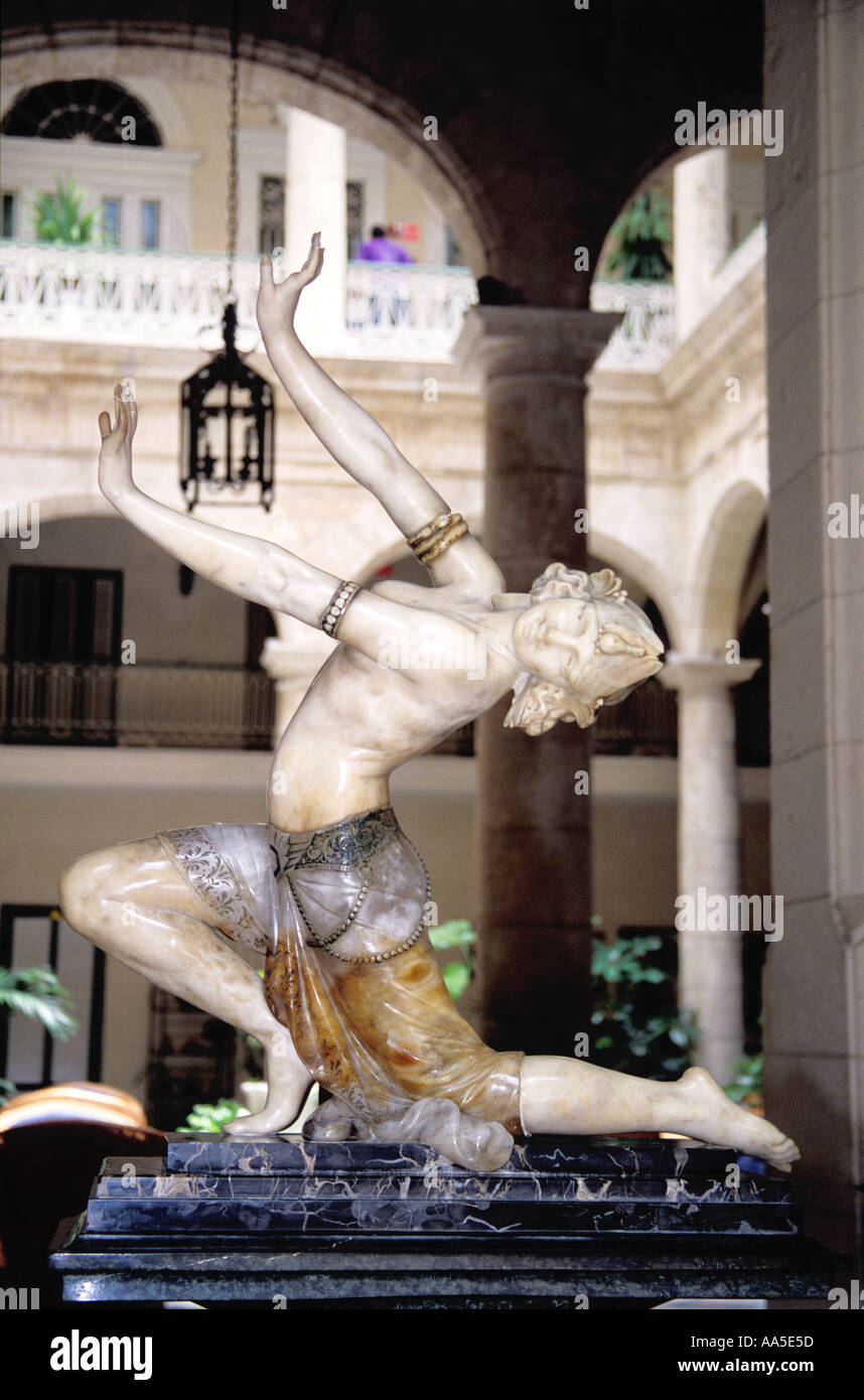 Statue at the enterance lobby of the hotel Florida in Havana Vieja ...
