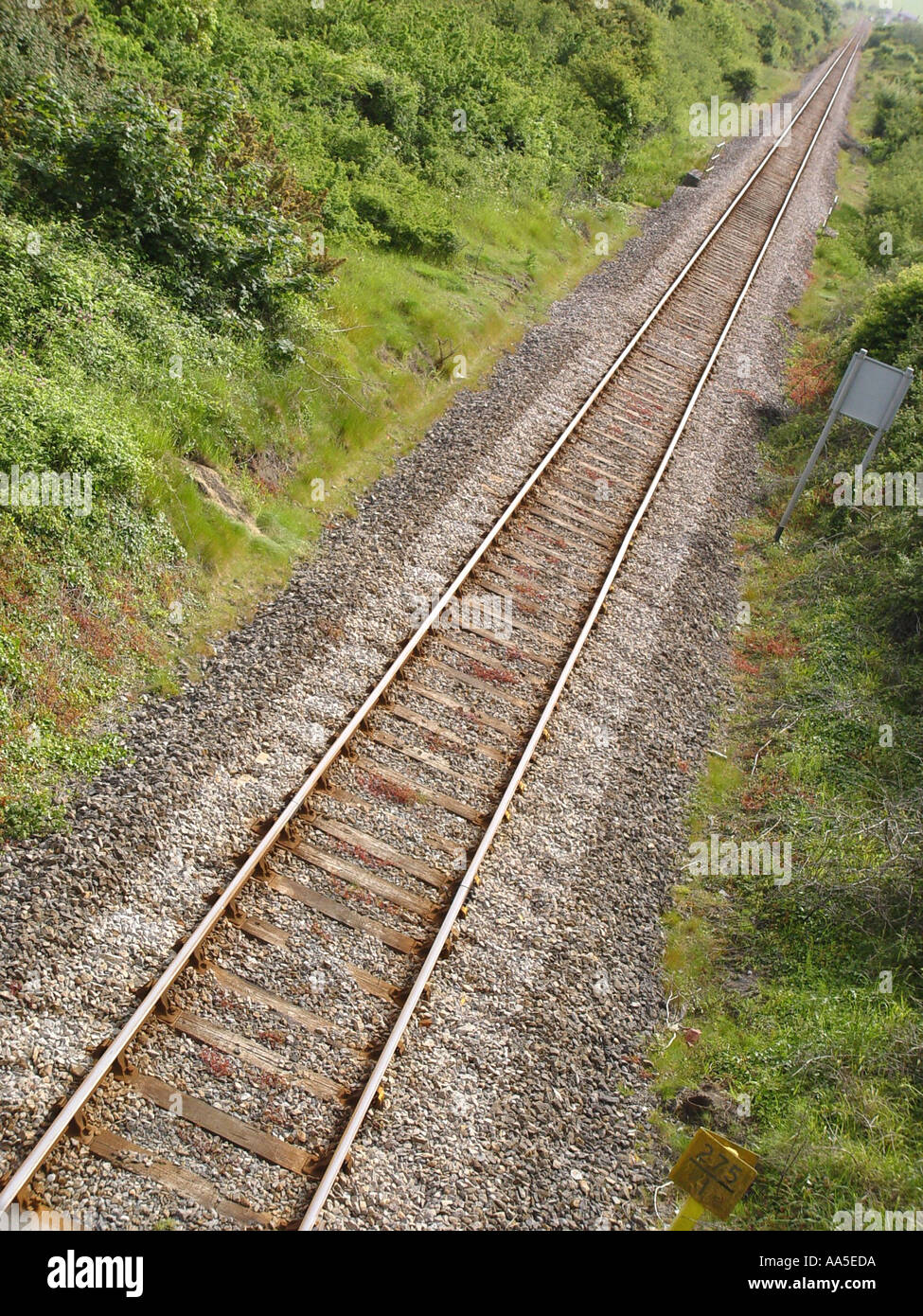 Railway track near the seaside town of Tenby Pembrokeshire Wales GB UK ...