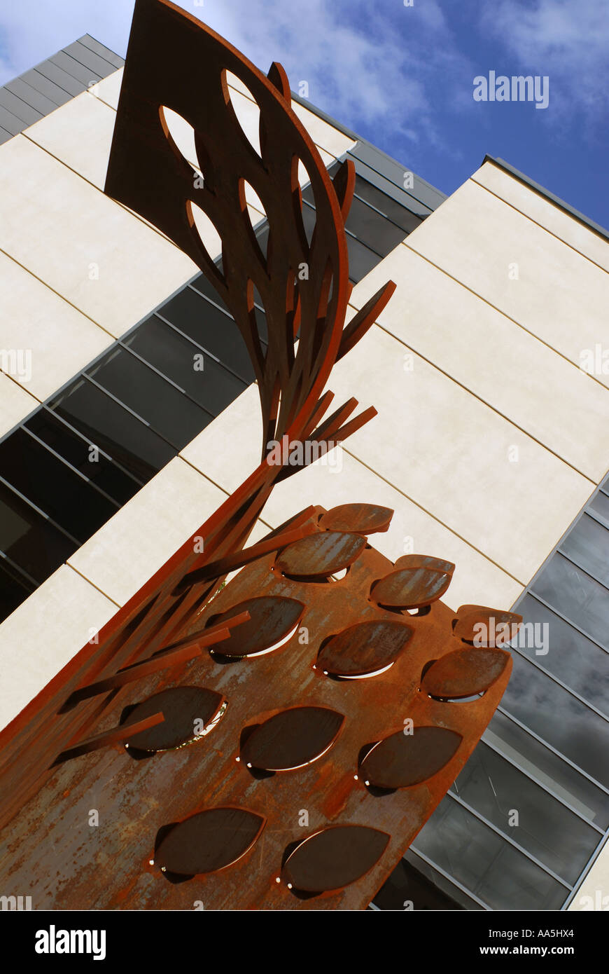 modern sculpture in courtyard on the waterfront in Leeds city center ...