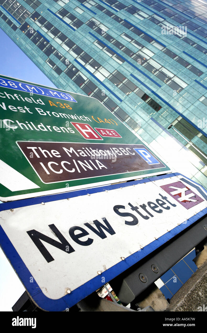 Street signs around Birmingham England UK Beetham Tower Stock Photo - Alamy