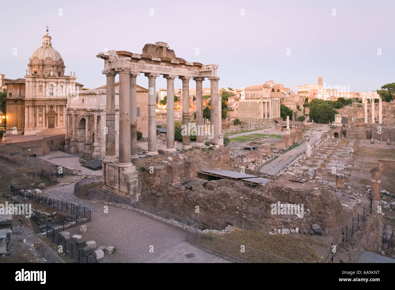 Italy Rome. Temple of Saturn at the Roman Forum, sunset Stock Photo - Alamy