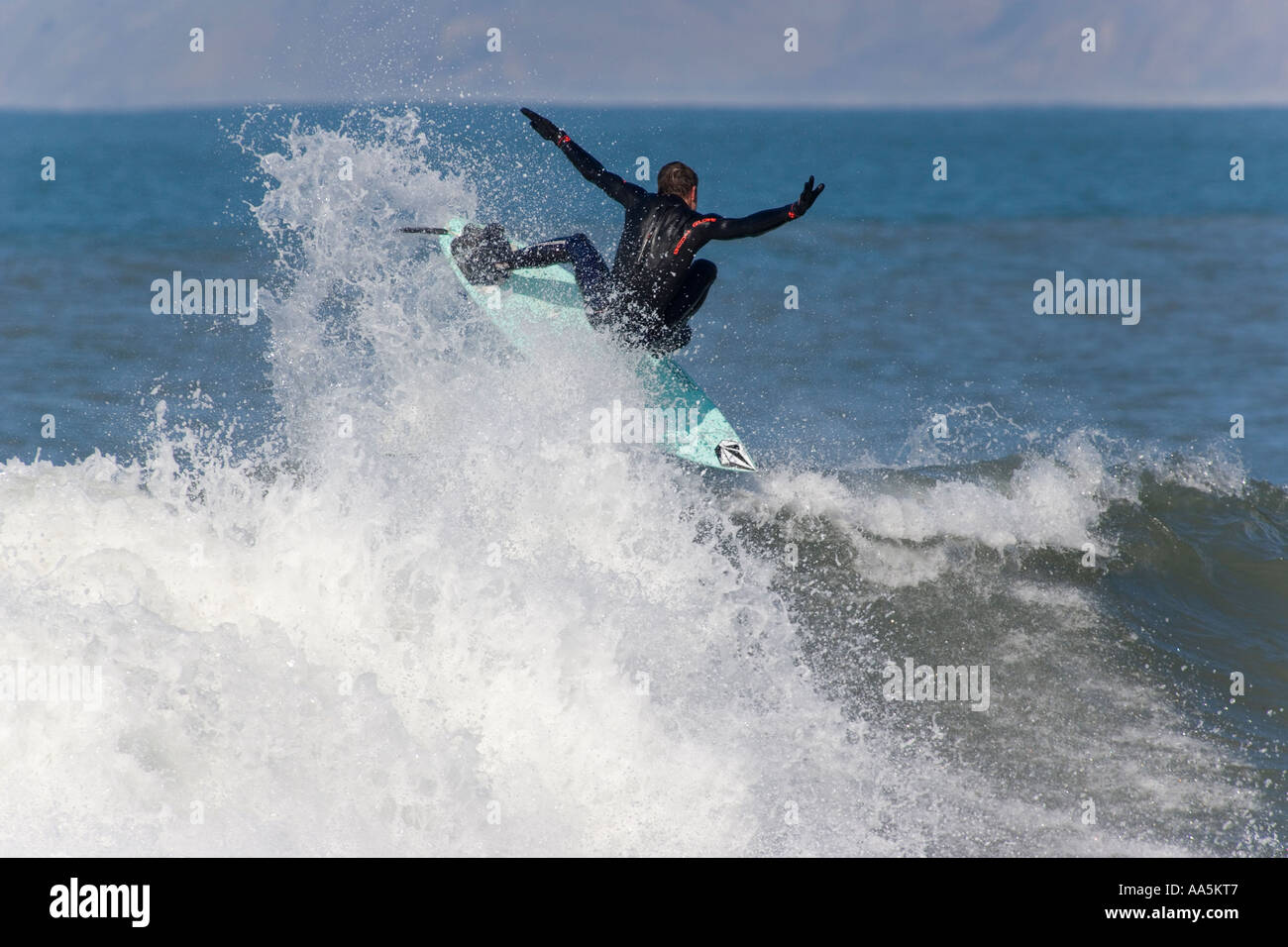 Joss Ash, English champion surfing his local break in early 2006 Stock ...