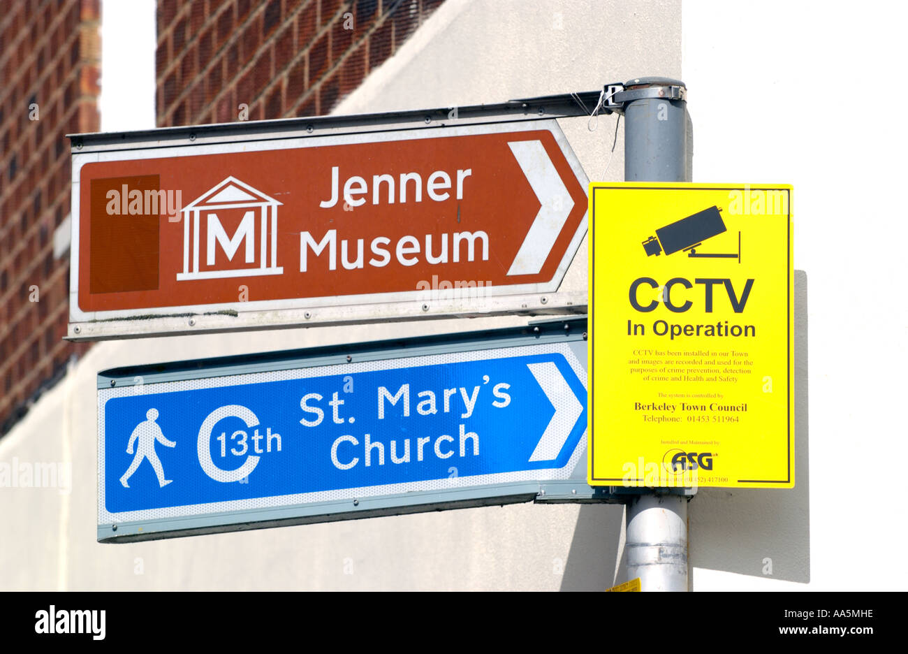 Sign to Jenner Museum, 13th century church and CCTV at Berkeley ...