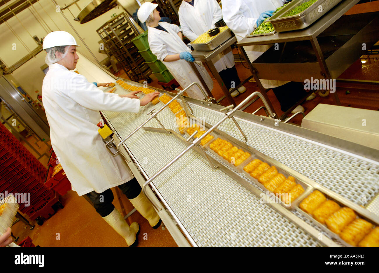 Potato Croquette production line at company making chilled ready meals ...