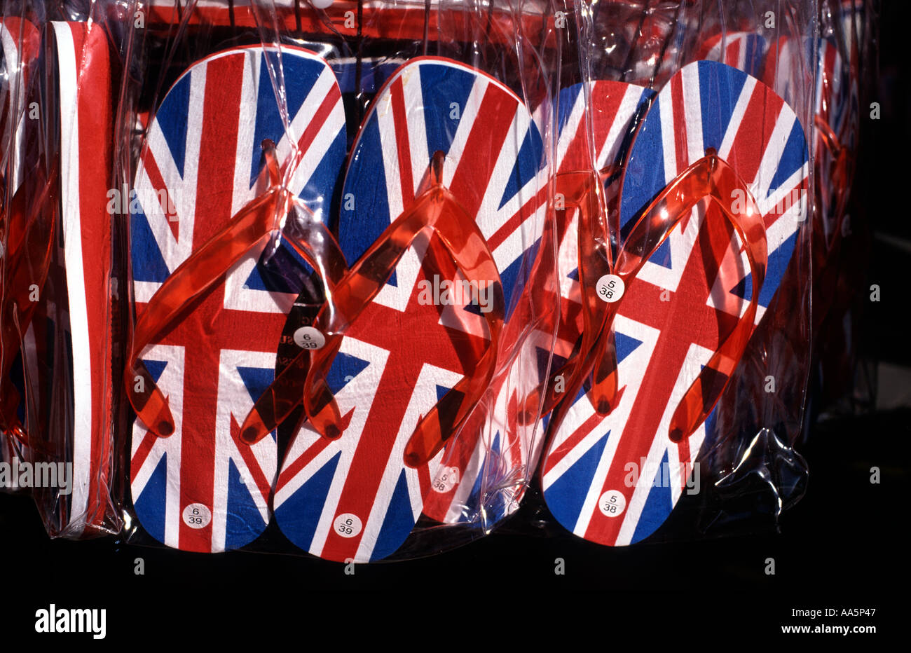Union Jack flag rubber sandals for sale on Oxford Street, London ...
