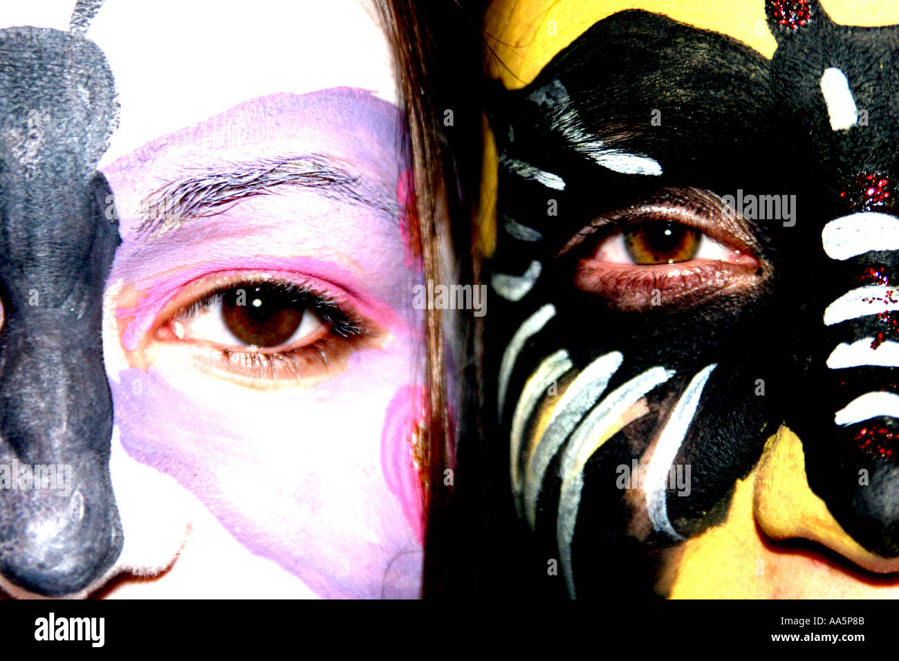 portrait two girls with face paints Stock Photo - Alamy