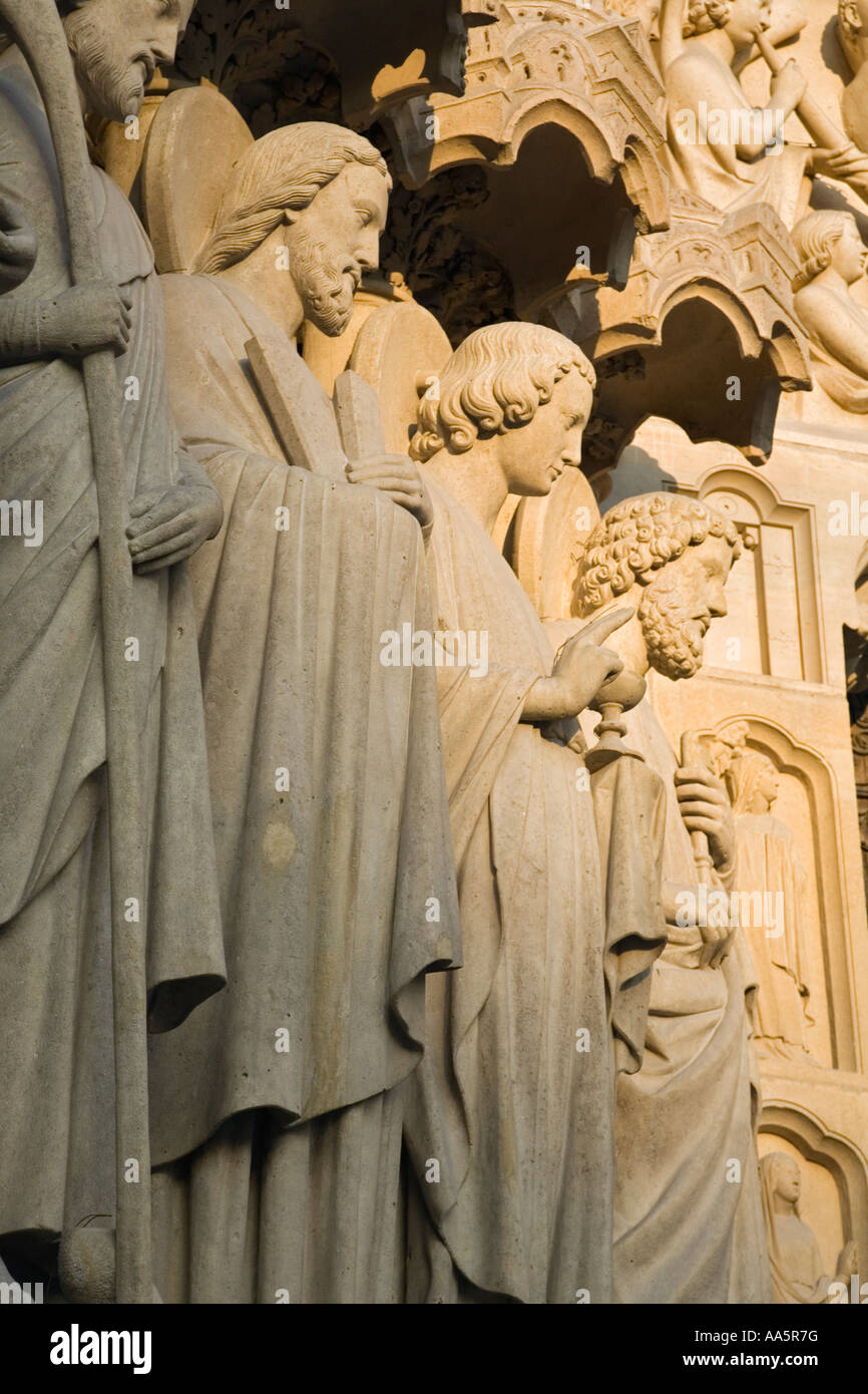 Paris, France. Statues of saints along the west front of Notre Dame ...