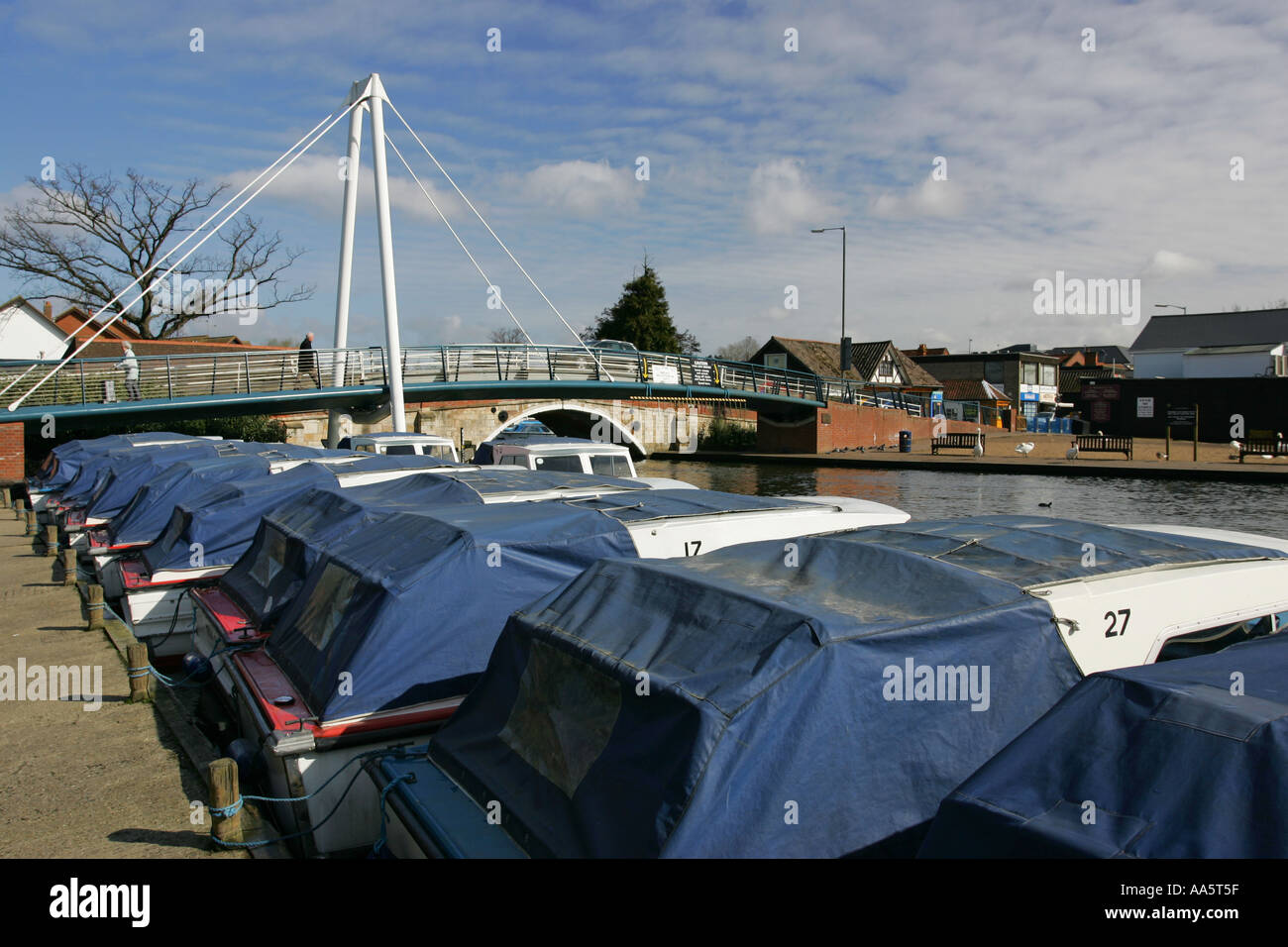 Covered tourist day hire boats wait for the new holiday season near ...