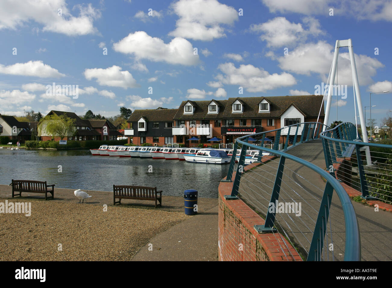 New pedestrian bridge at Wroxham village on the popular tourist ...