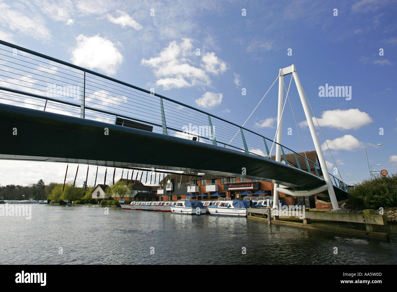 New pedestrian bridge spans the water at Wroxham village on the famous ...