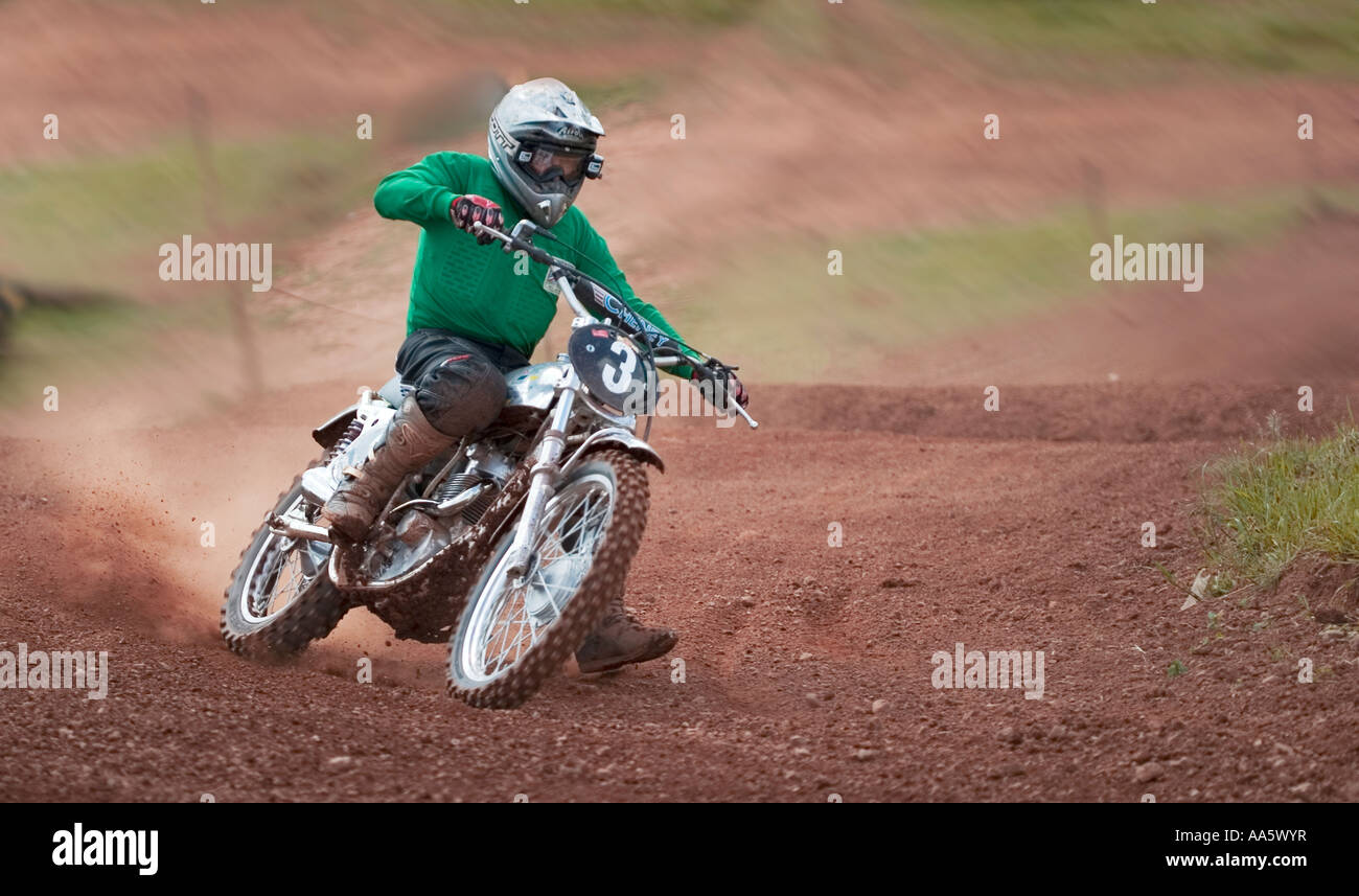 A rider on a scramble dirt bike in a race taken in south Devon England ...