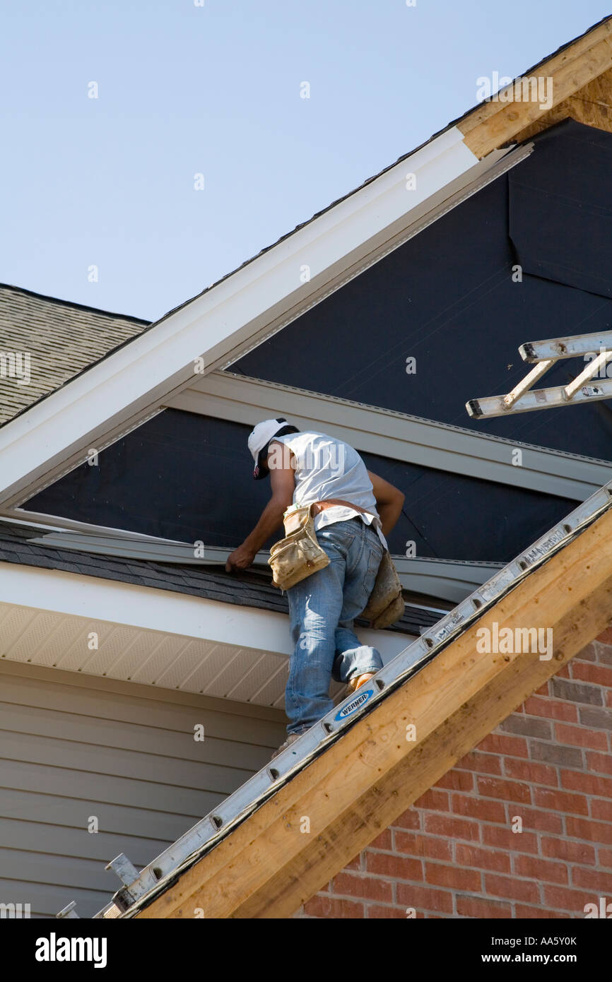 Immigrant Workers Installing vinyl Siding Stock Photo - Alamy