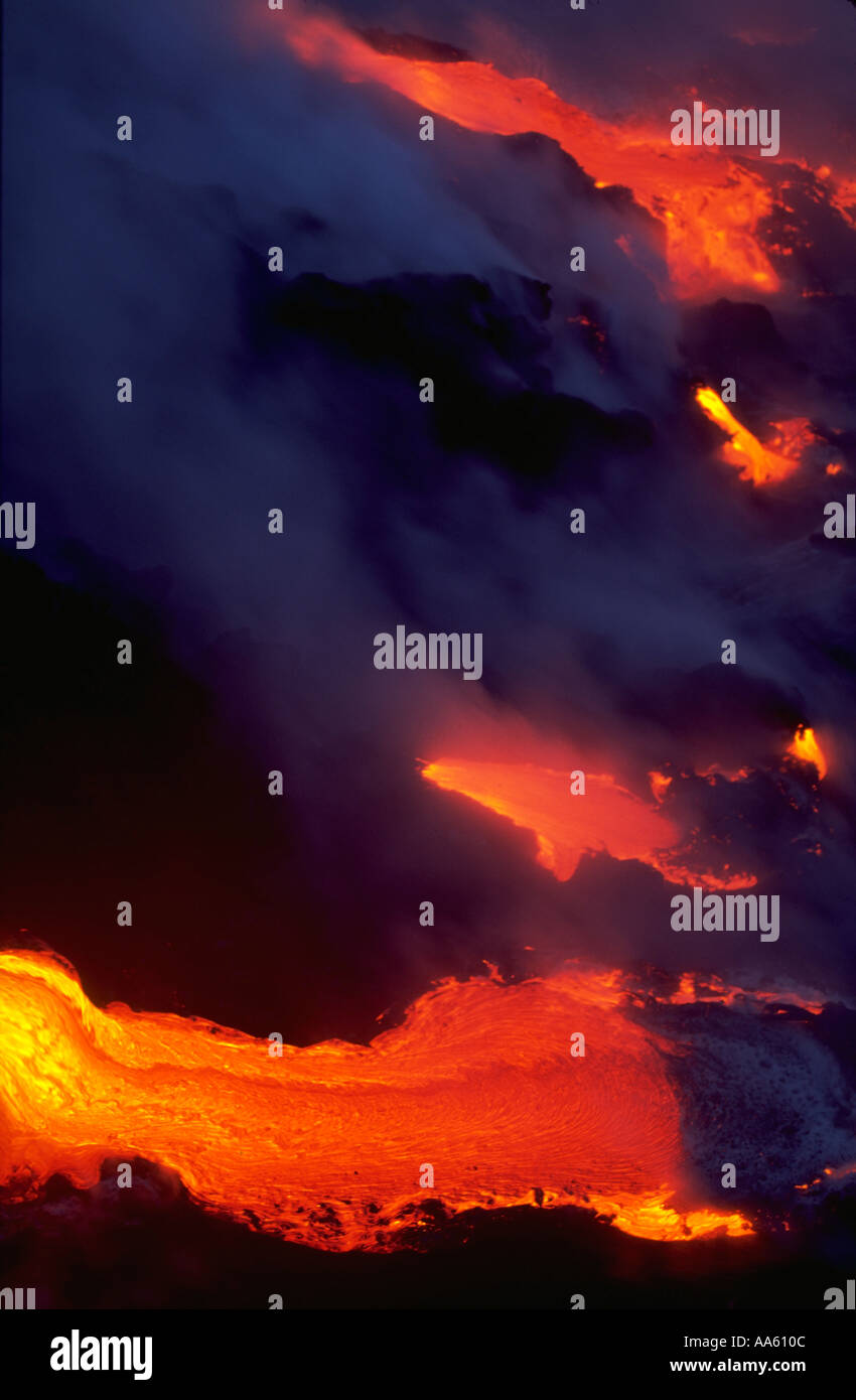 Lava into ocean Kilauea Volcano Hawaii Volcanoes National Park Island ...