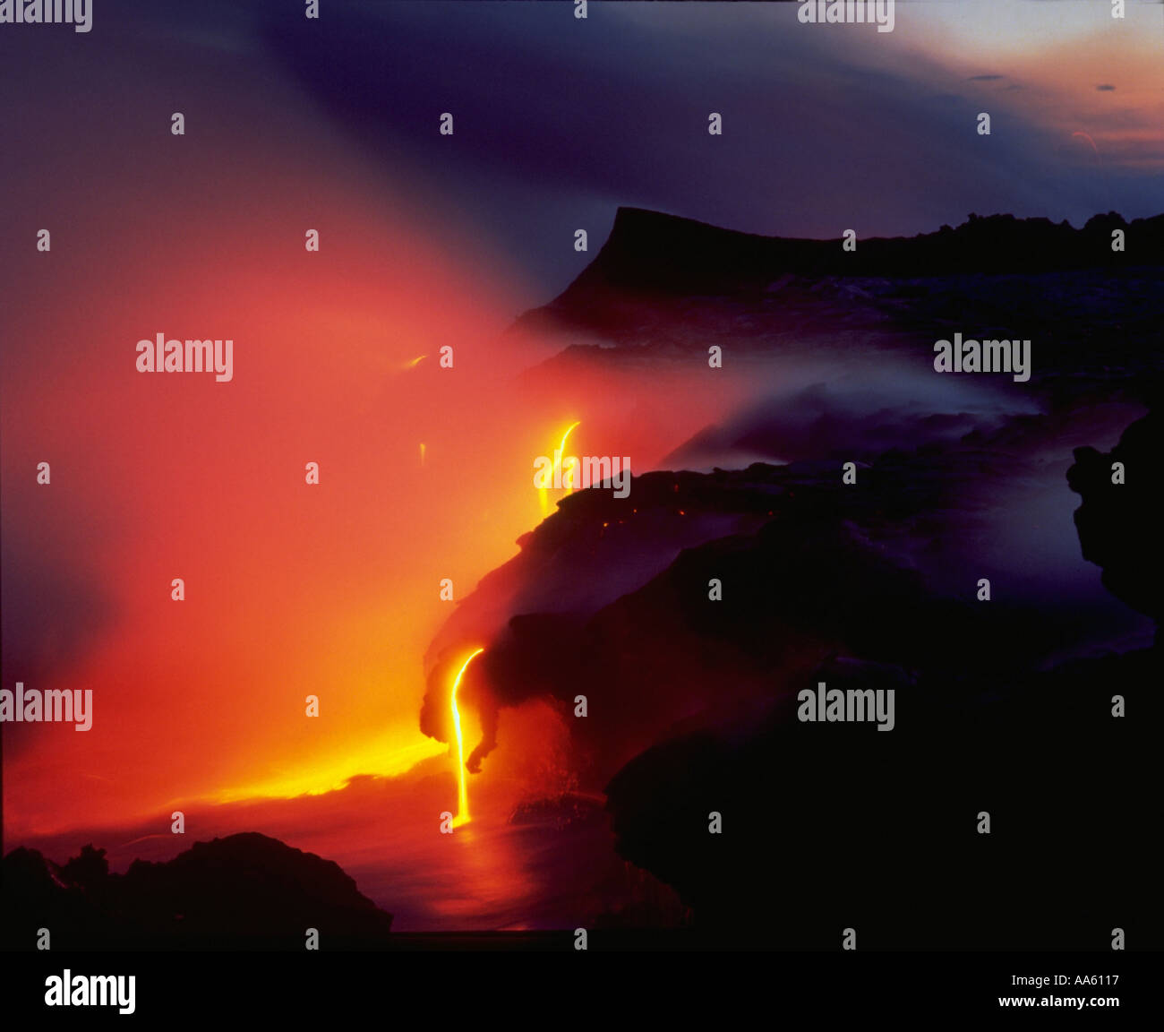 Lava into ocean Kilauea Volcano Hawaii Volcanoes National Park Island ...