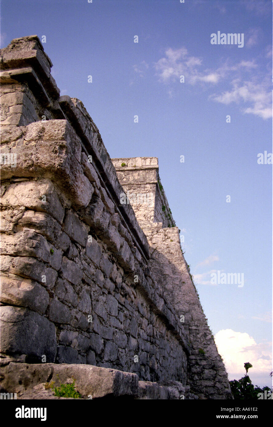 A view along the wall of El Castillo at Tulum Mexico Stock Photo - Alamy