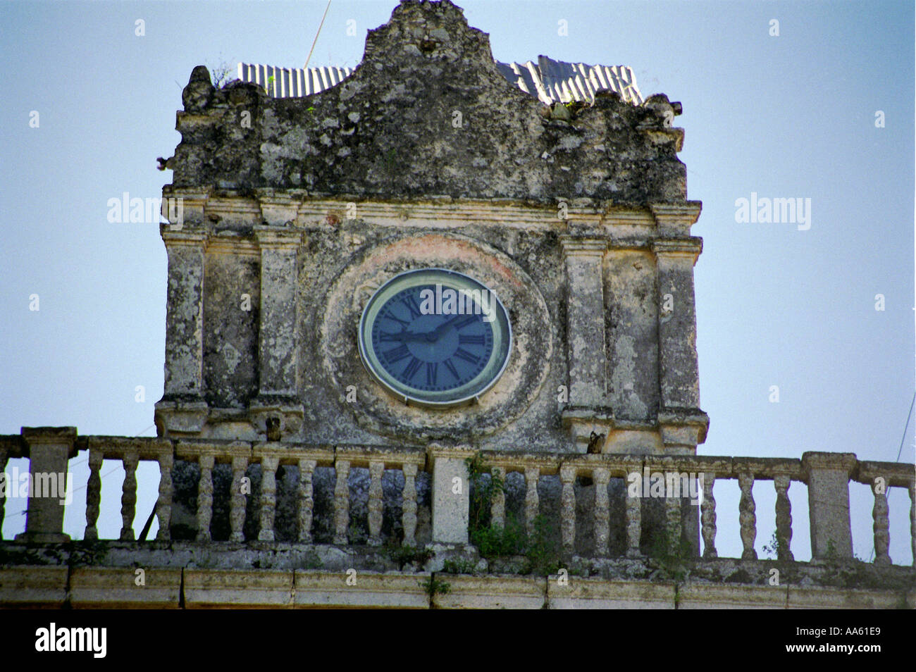 A clock located on the top of a church in Chemax Mexico Stock Photo - Alamy