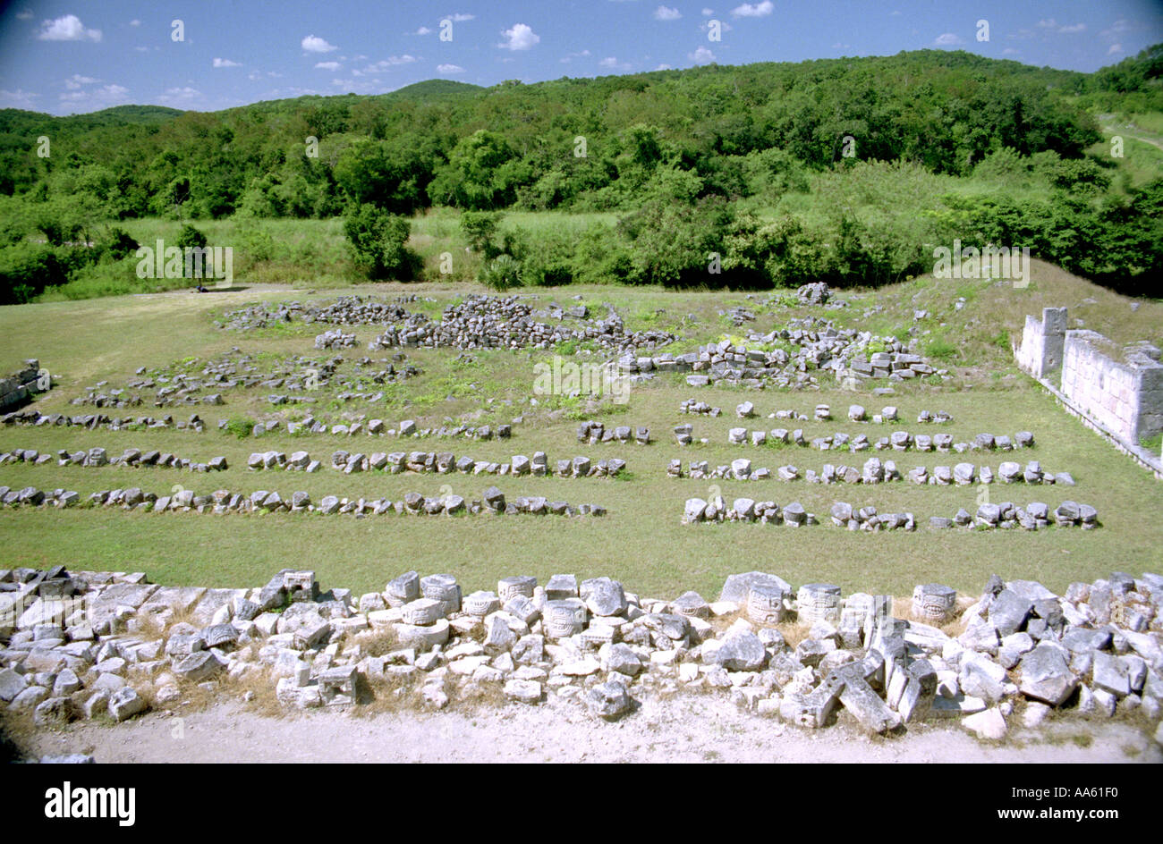 Rows of stones sorted by archaeologists at Kabah Mexico Stock Photo - Alamy