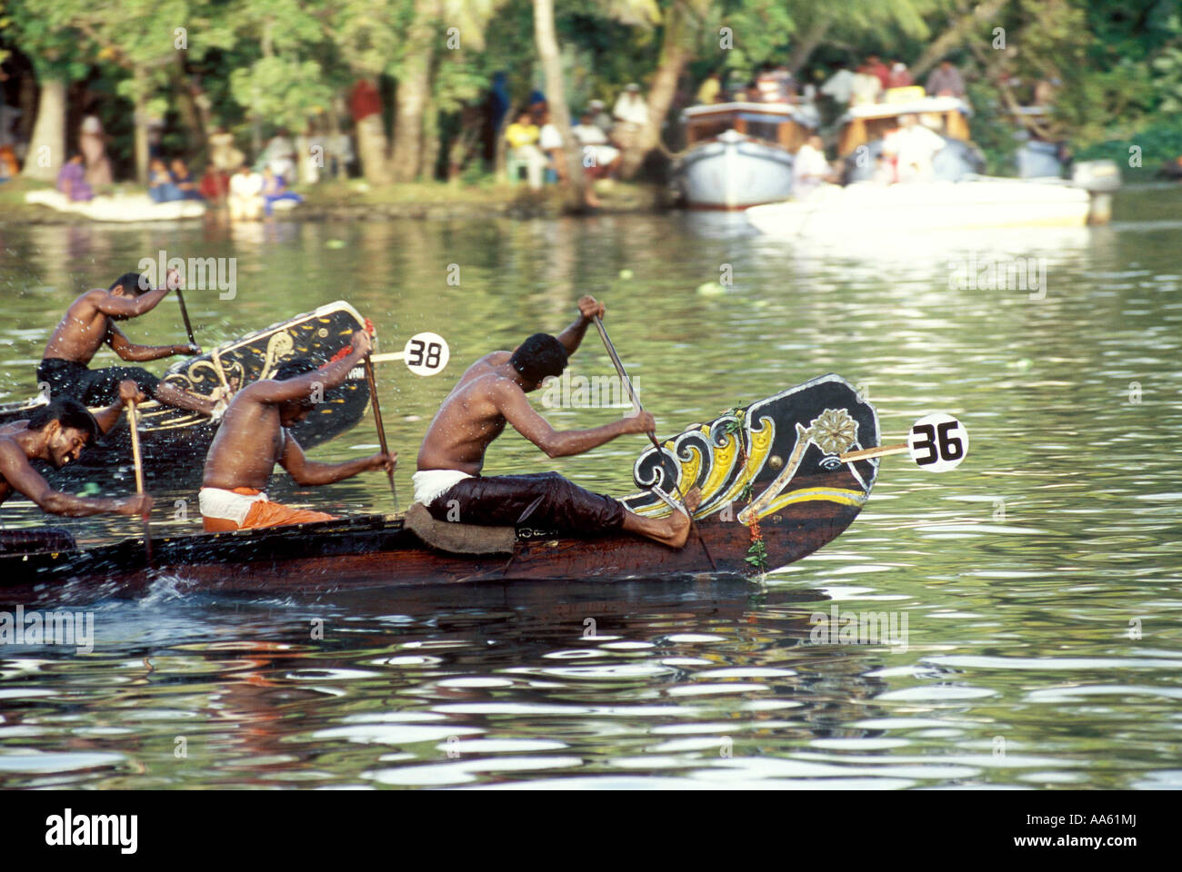 Indian men competing in boat race, Alappuzha, Alleppey, Kerala, India ...