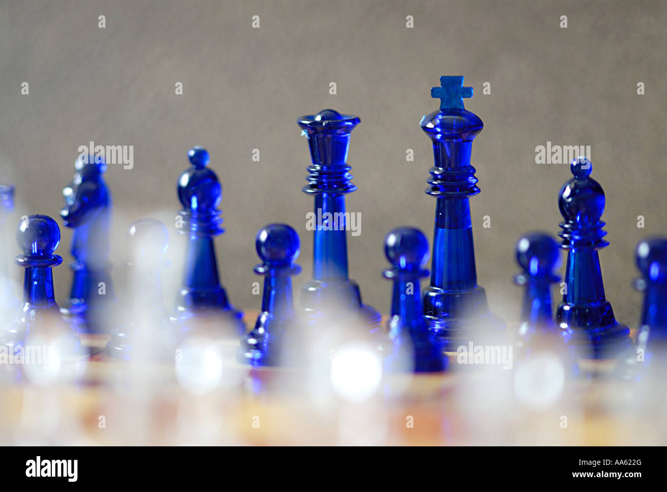 Chess pieces in blue color plastic Stock Photo - Alamy
