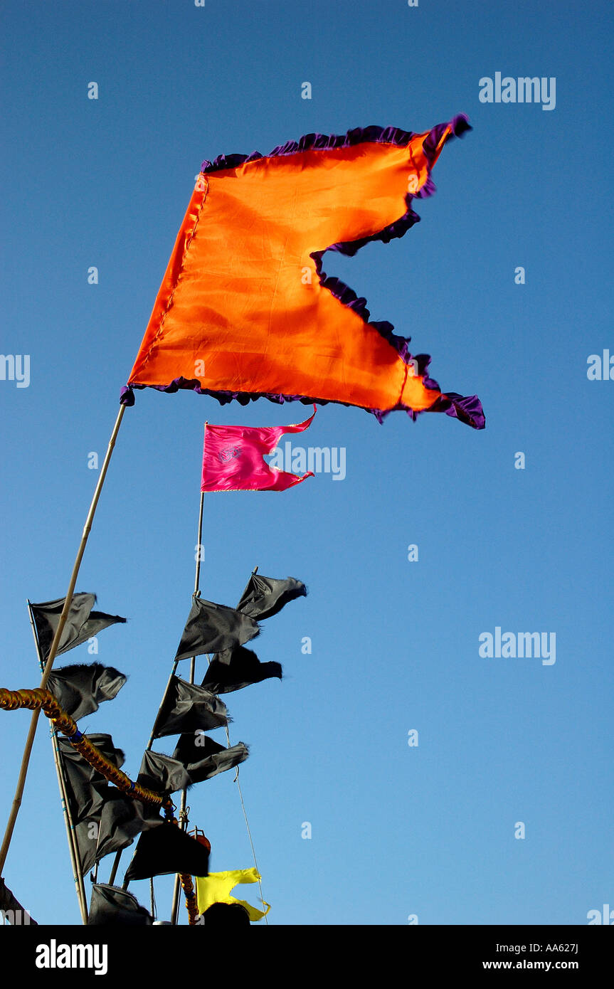 VEP104416 Indian flag and other colorful flags on ship and trawlers in ...