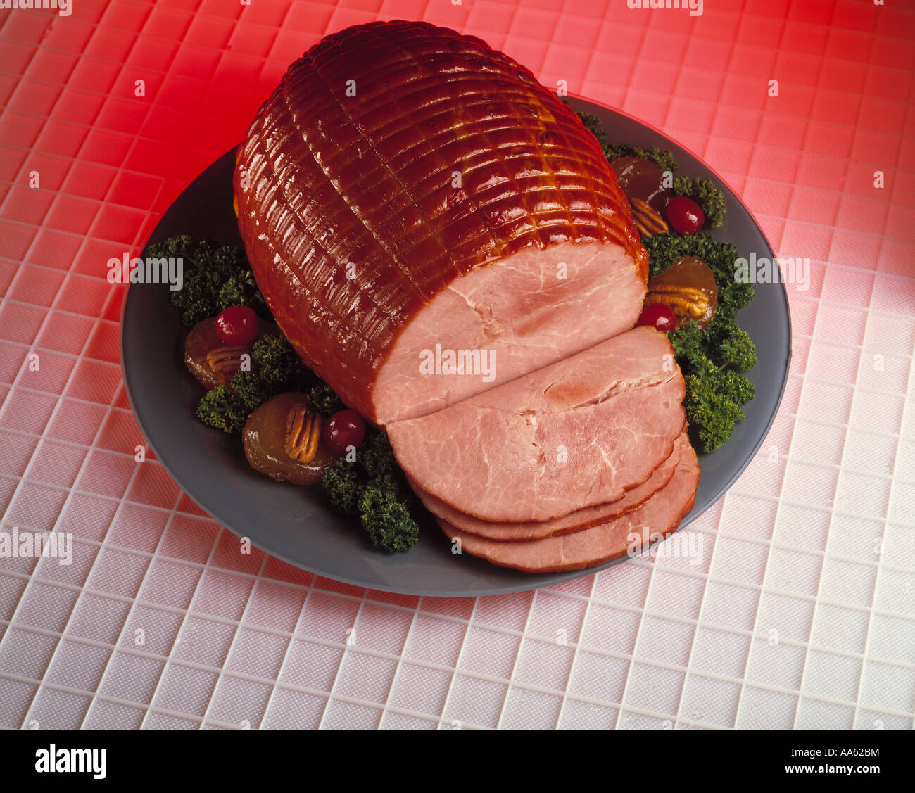 fully cooked whole spiral ham dinner platter garnish culinary Holiday ...