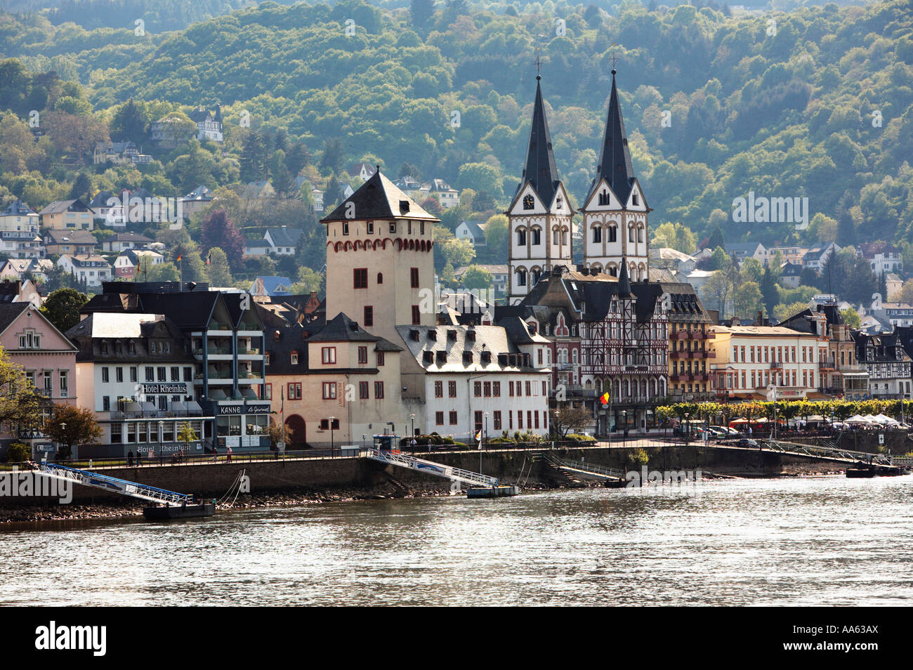 Rhineland, Germany - Boppard town on the Rhine River with St Severus ...