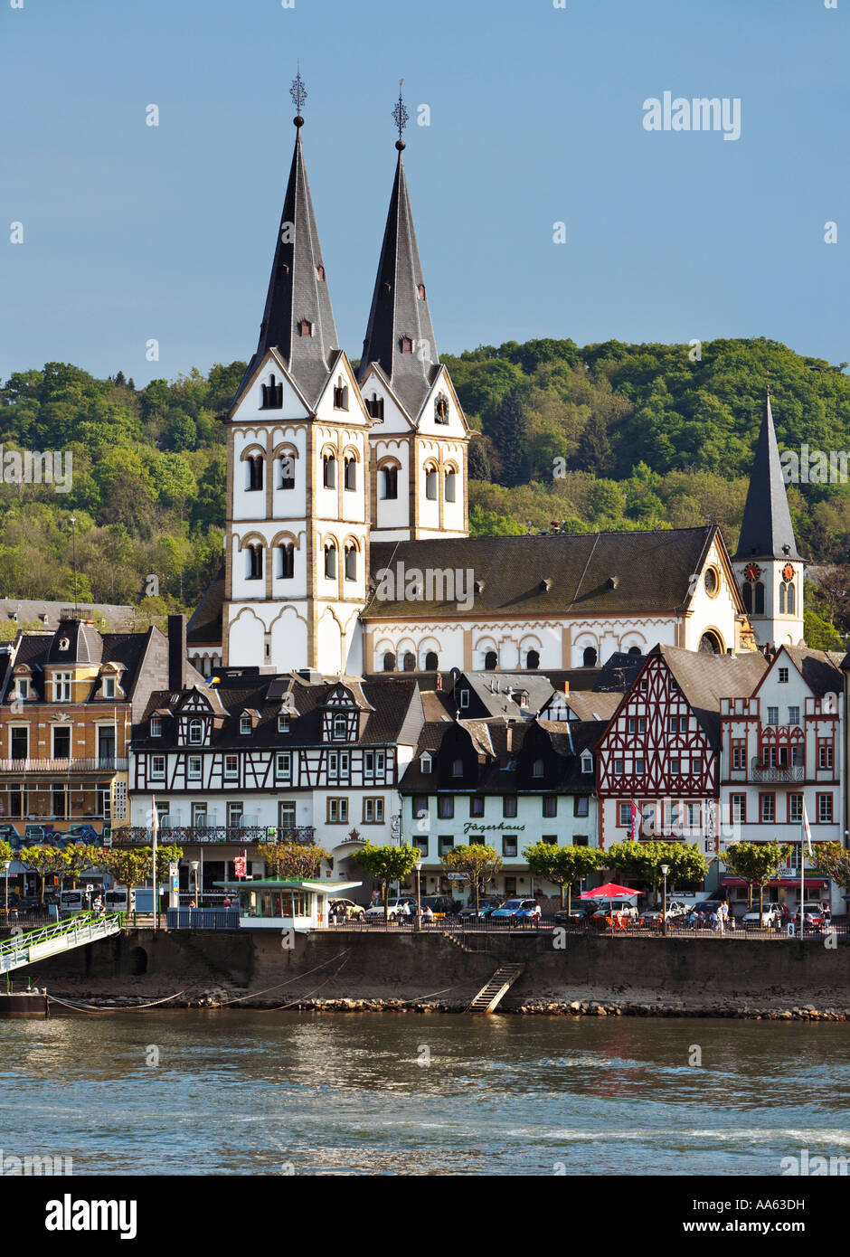 Boppard - St Severus church and promenade at Boppard on the River Rhine ...