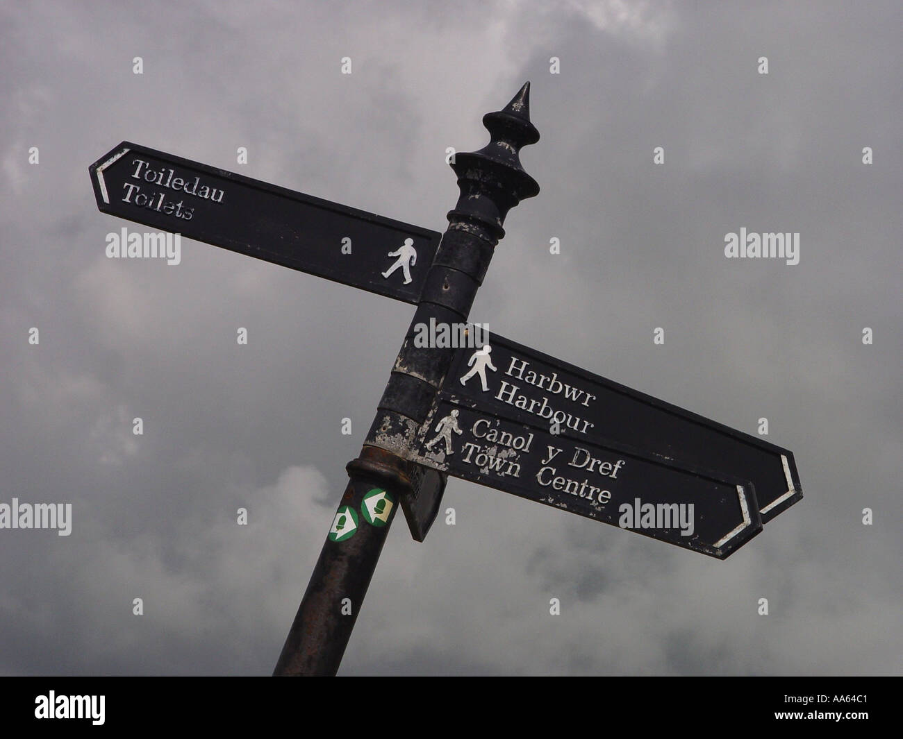 Tourist traffic information signs in the seaside town of Tenby ...