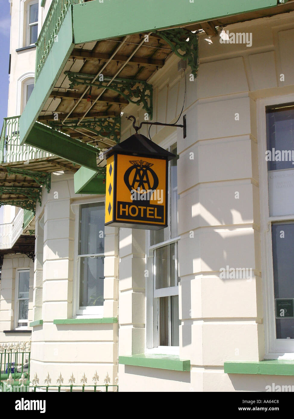 AA hotel sign displayed outside a hotel in the seaside town of Tenby ...