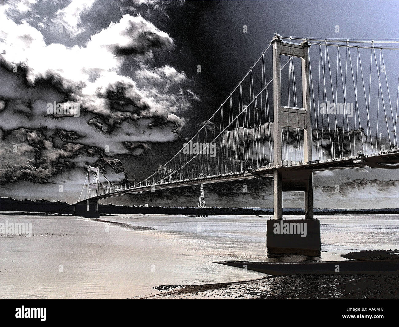 First Severn Bridge crossing the river Severn at Chepstow Monmouthshire ...