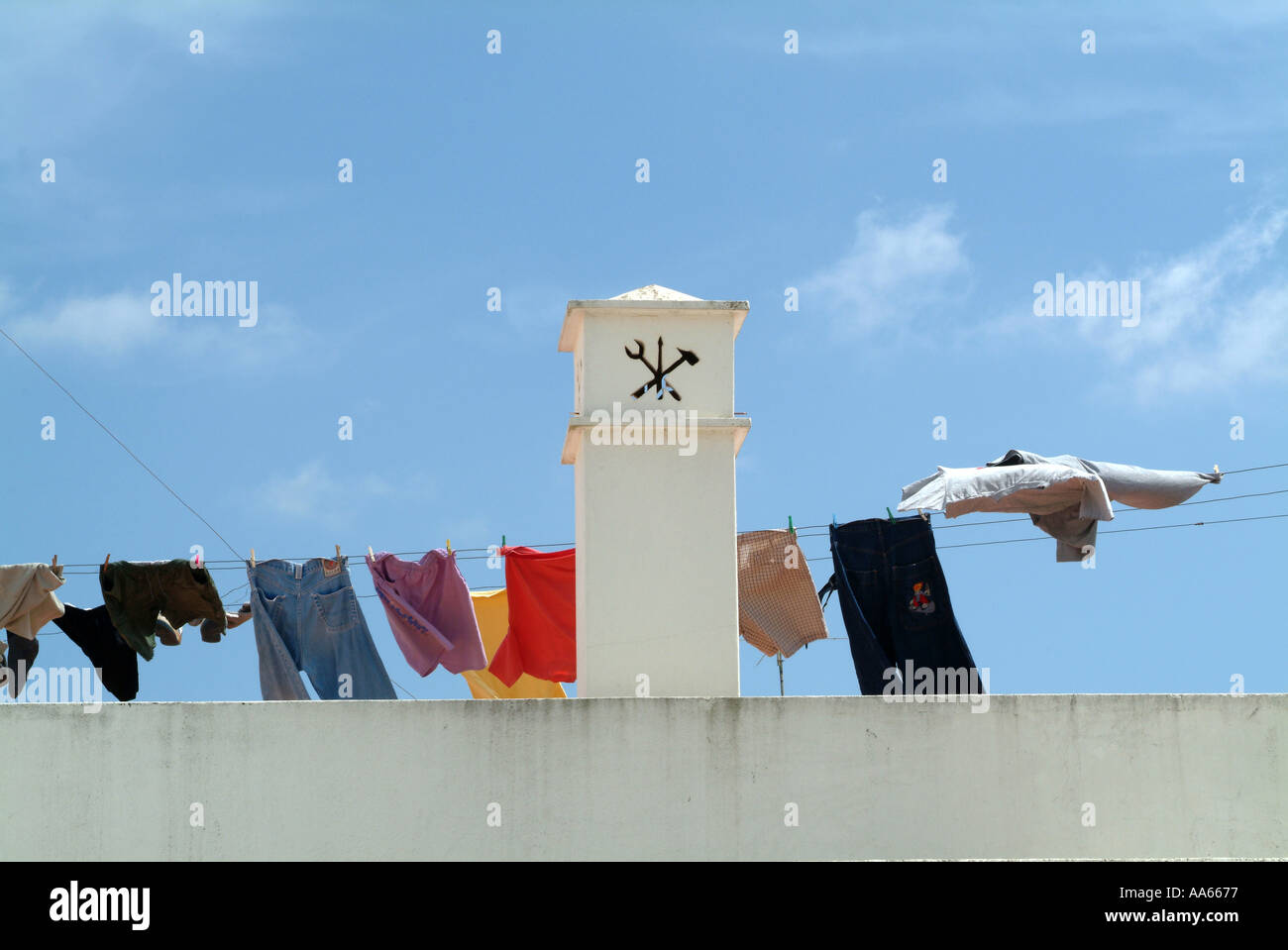 Chimney and Washing Line on House Roof in Town of Alvor Algarve ...