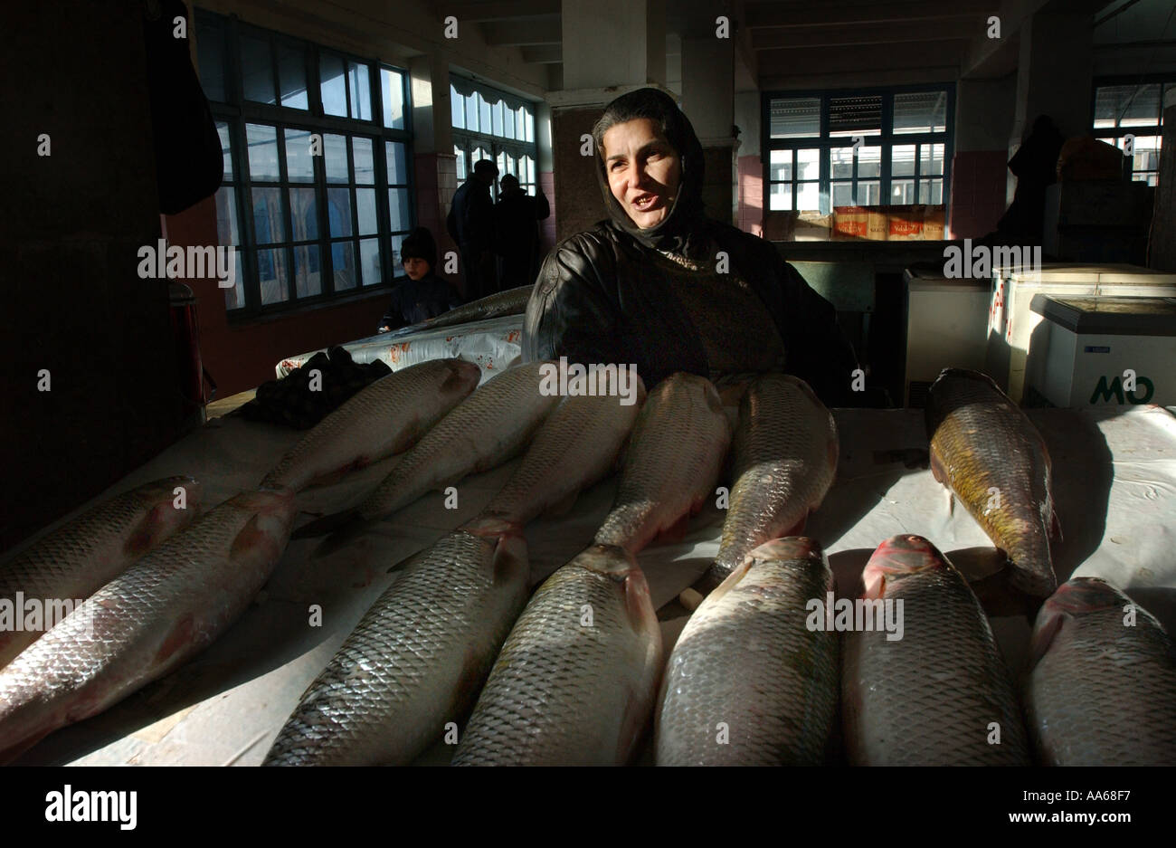 Baku Azerbaijan January 11 2003 Vendors sell their fish produce at a ...