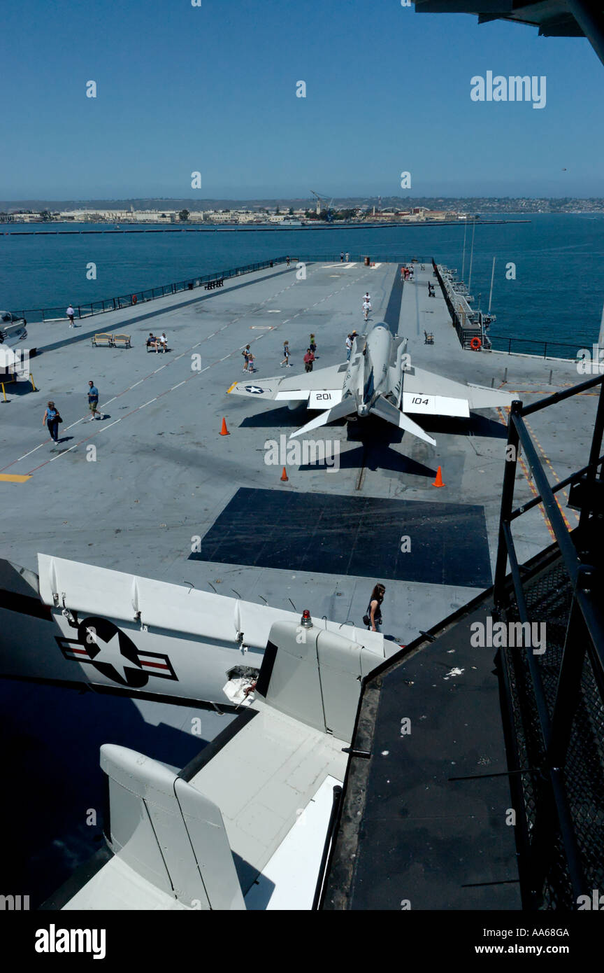 View from the ships bridge of bow and flight deck of the USS Midway ...