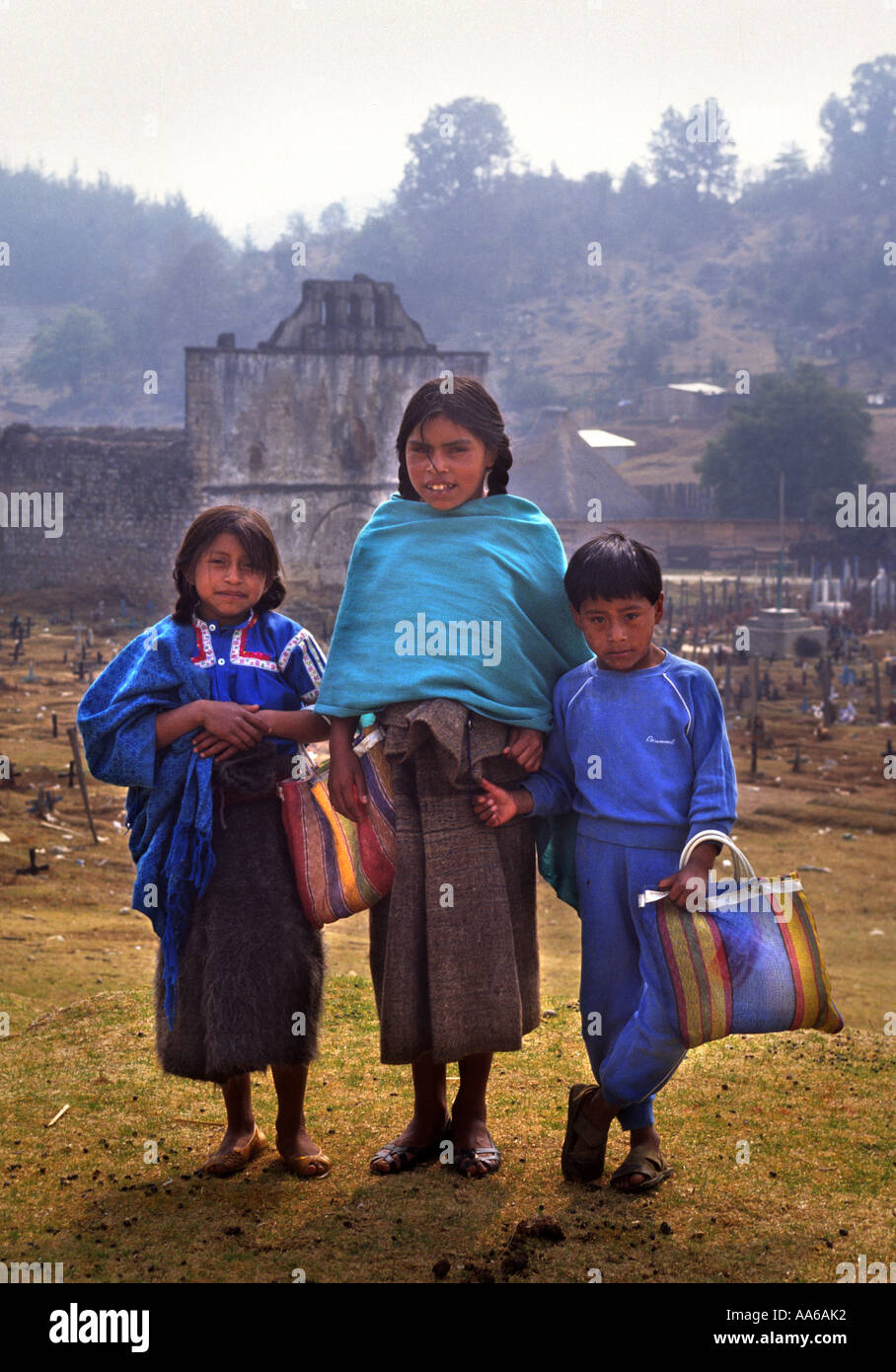 CHAMULAN MAYAN INDIAN CHILDREN NEAR THE CEMETERY IN SAN JUAN CHAMULA ...