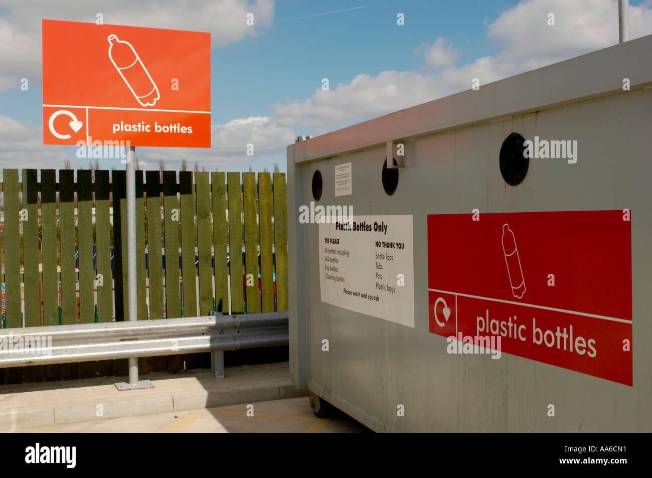 Plastic bottle skip at a waste and recycling centre in York, UK Stock ...