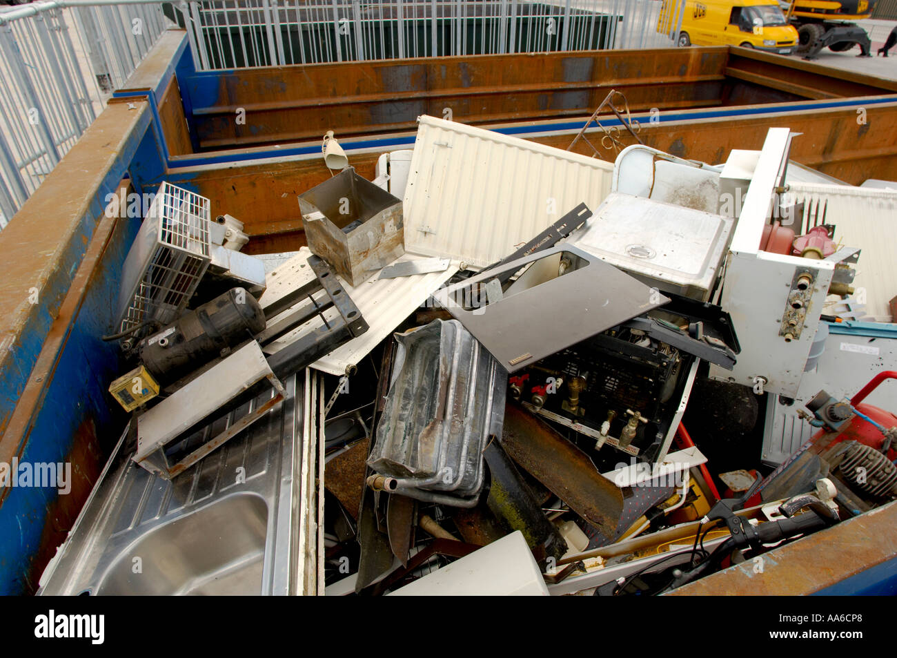 Scrap metal in a skip at a waste and recycling centre in York. UK Stock ...