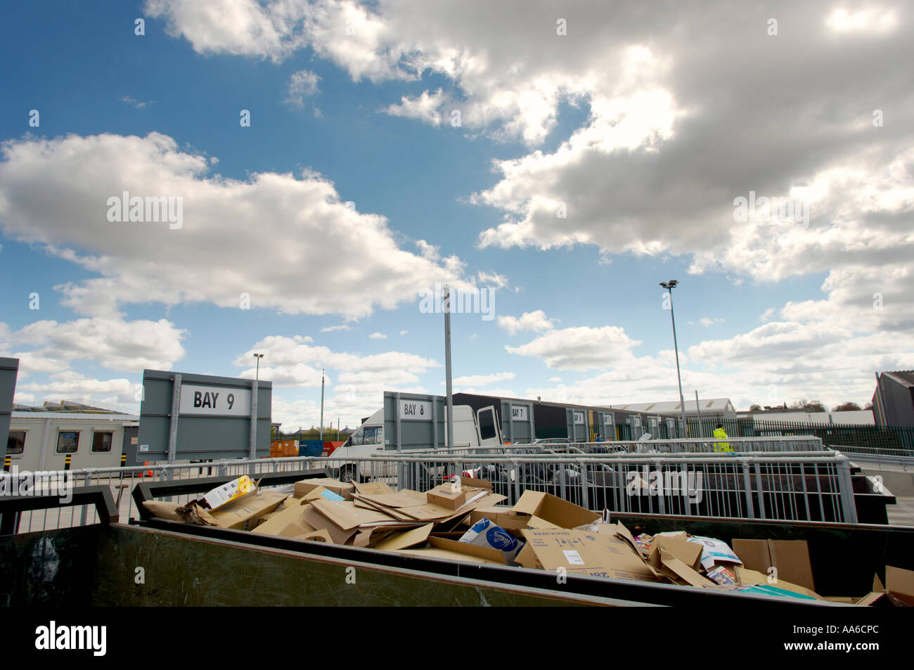 Cardboard recycling skip at a refuse collection site. York. North ...