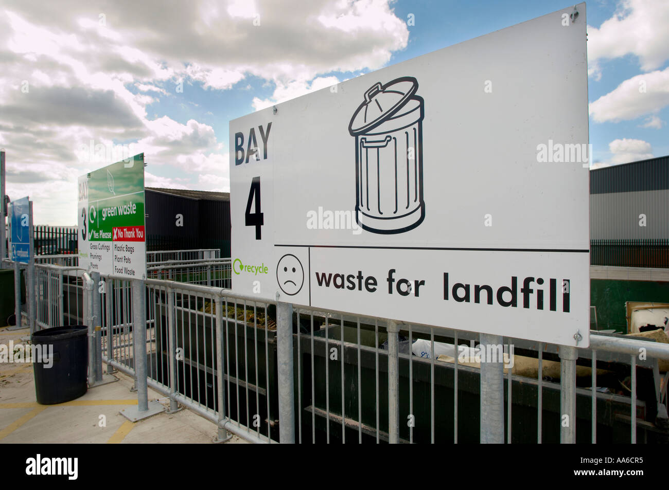 Waste for landfill sign with sad face icon at a waste and recycling ...