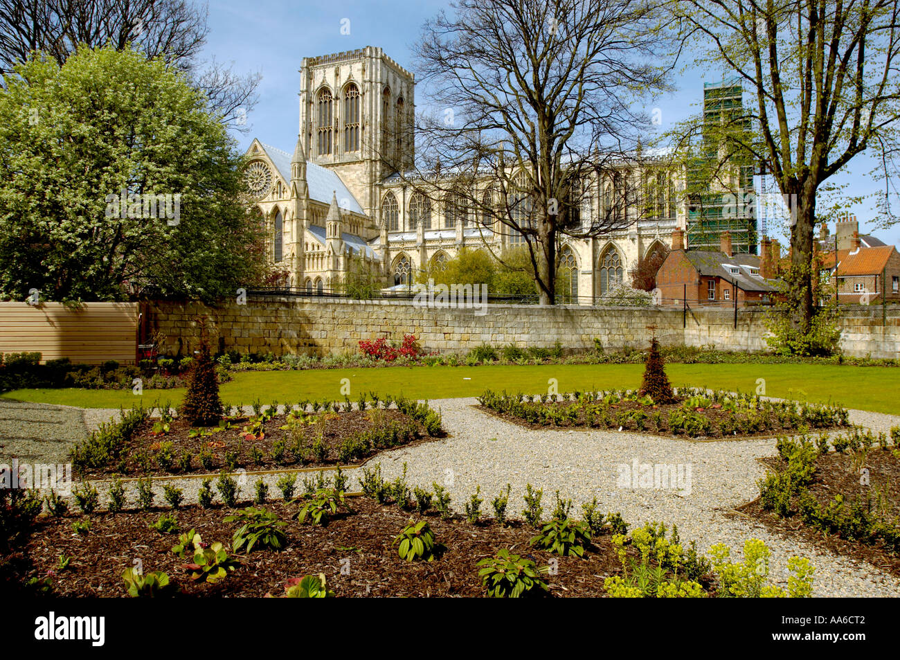 View of York Minster central tower and rose window York Yorkshire ...